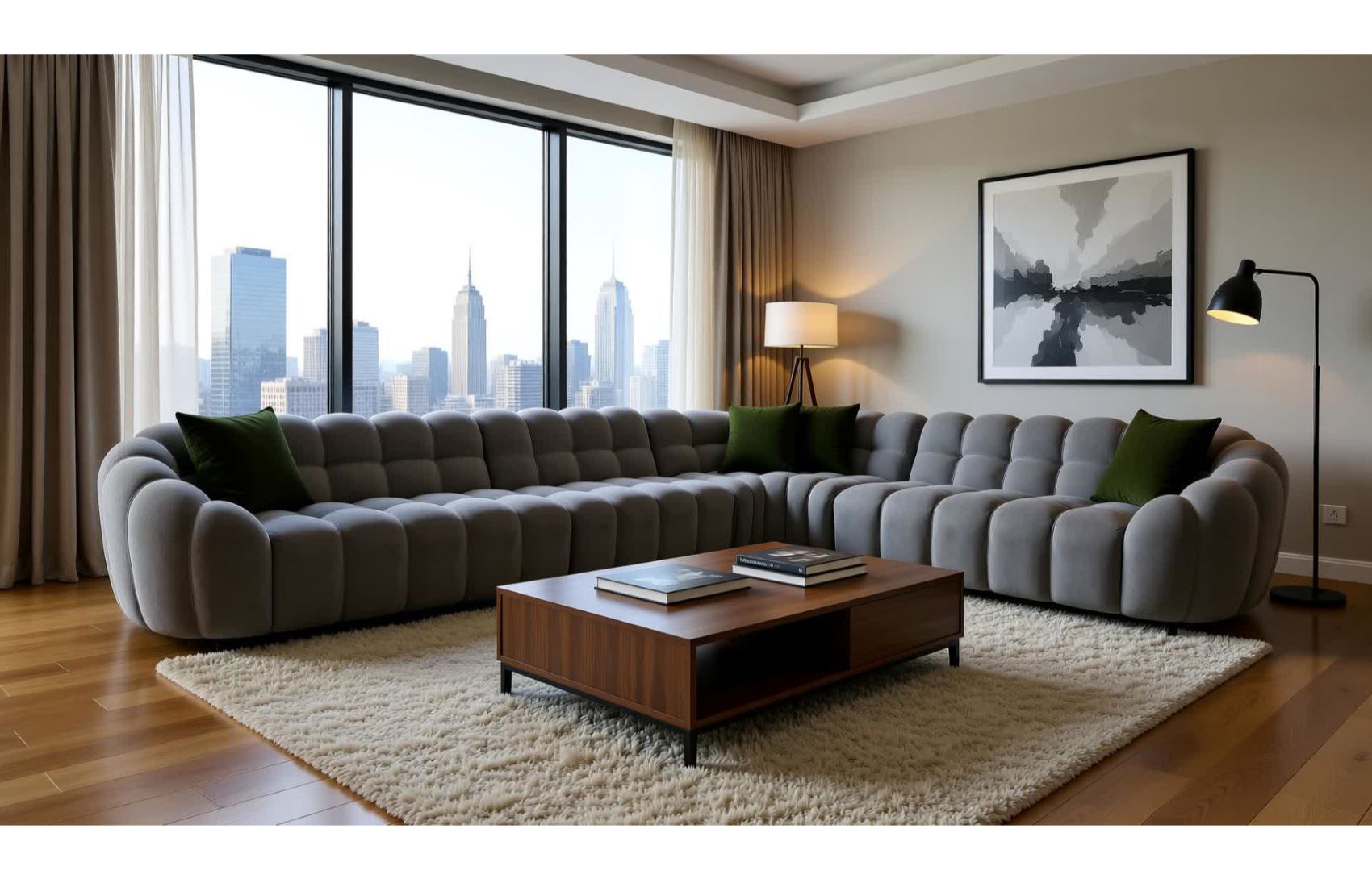 TIANA - Grey Contemporary Sectional Sofa With Green • Mobilitop Lebanon ...